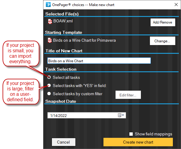 Primavera P6 Birds on a Wire Timeline | OnePager