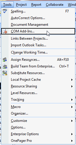 Re-enabling OnePager Pro Add-In in Microsoft Project 2003/2007